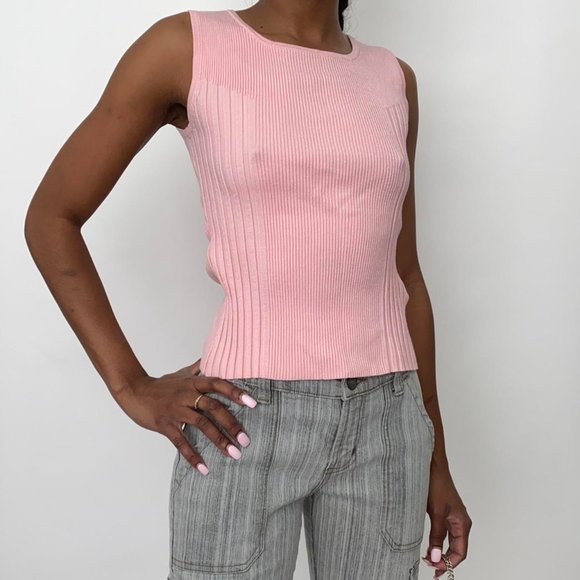 Tops | Vintage Ribbed Tank Top Blouse In Bubblegum Pink | Poshmark